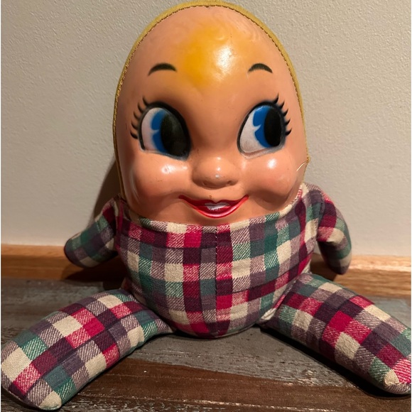 Other | Antique Humpty Dumpty Doll Celluloid Face Plush Body 194s Or ...